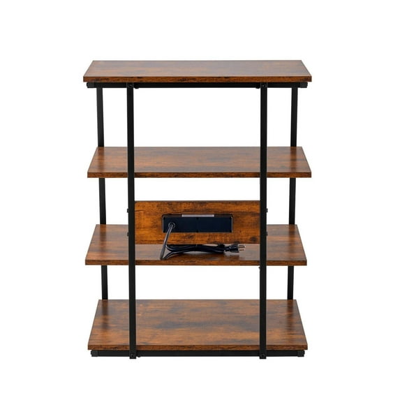 4-Tier AV Media Stand with LED Lights & Power Strips - Corner TV Stand ...