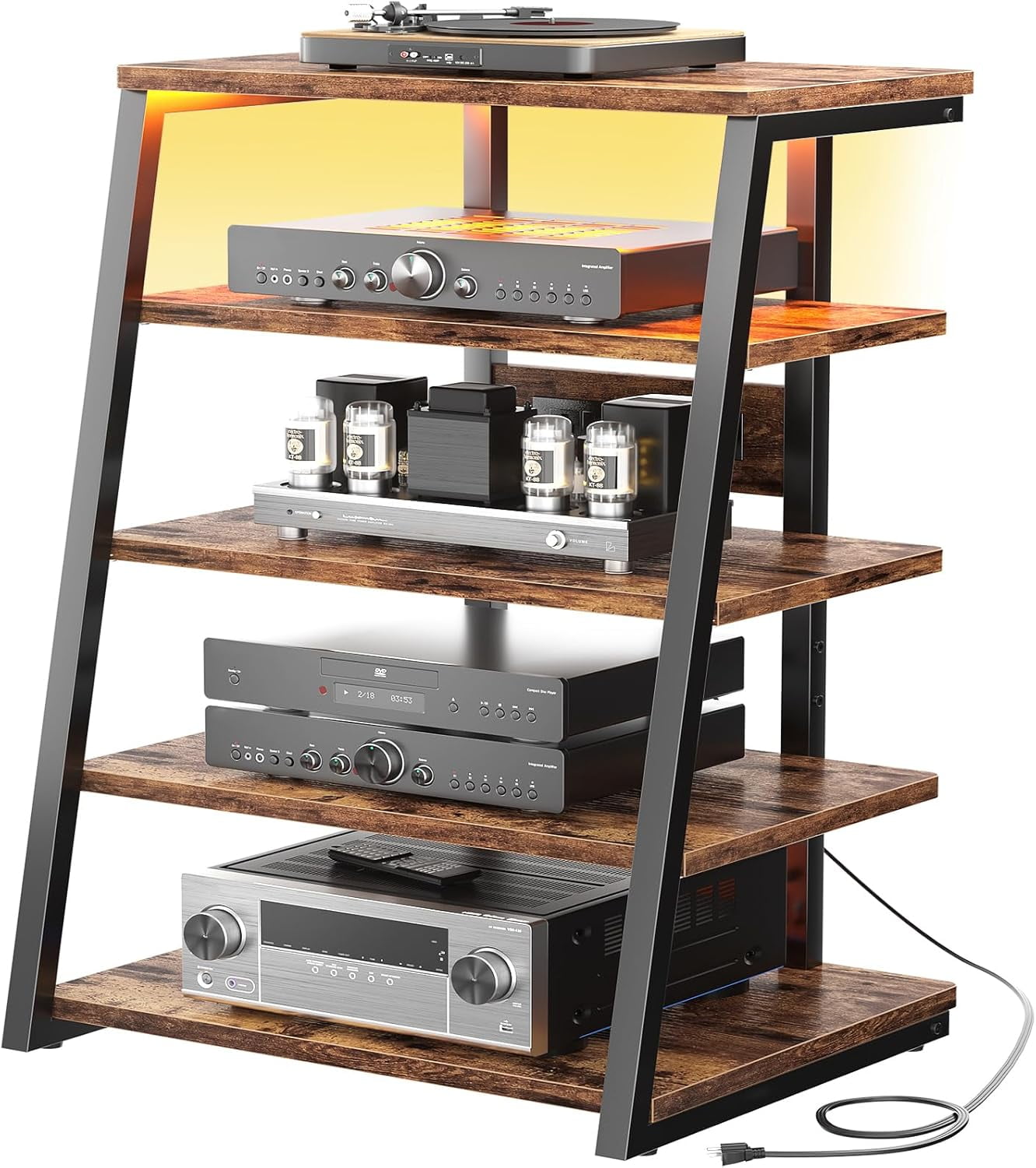 4-Tier AV Media Stand with Power Strips, Stereo Stand with LED Lights ...