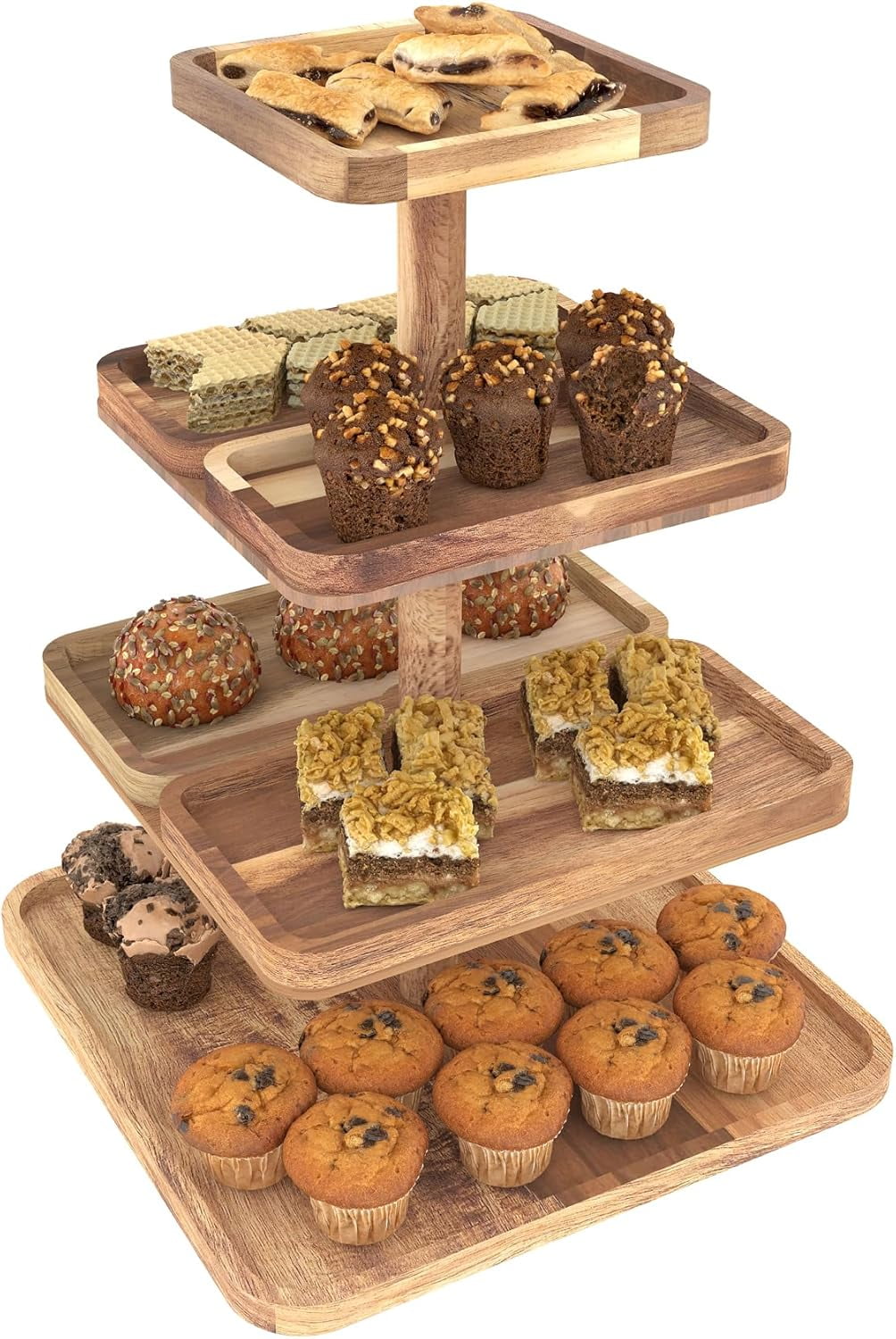 4-Tier Acacia Wood Cupcake Stand,Can Be Divided Into 4 Snack Tray ...
