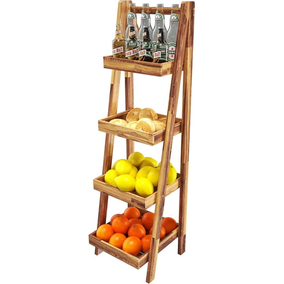 4-Tier Acacia Wood Display Ladder Shelf, Rustic Storage Stand for ...