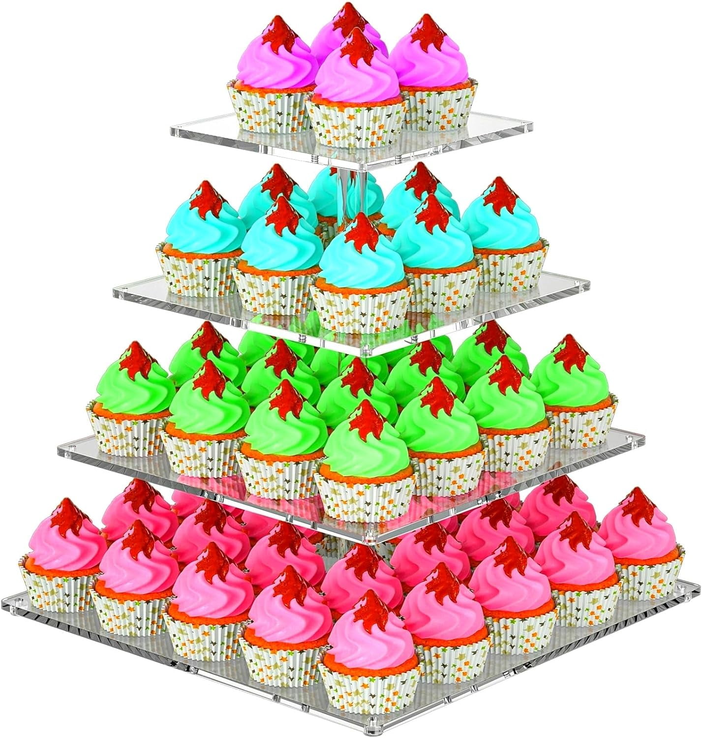4 Tier Acrylic Cupcake Stand for 50 Cupcakes, Large Square Cupcake ...