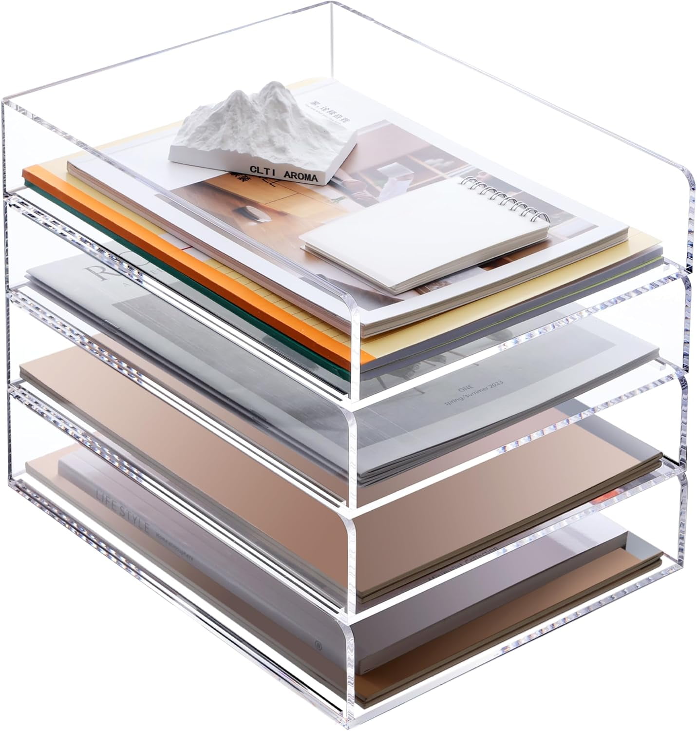 4-Tier Acrylic Stackable Desk Organizer Trays – Clear Vertical Paper ...