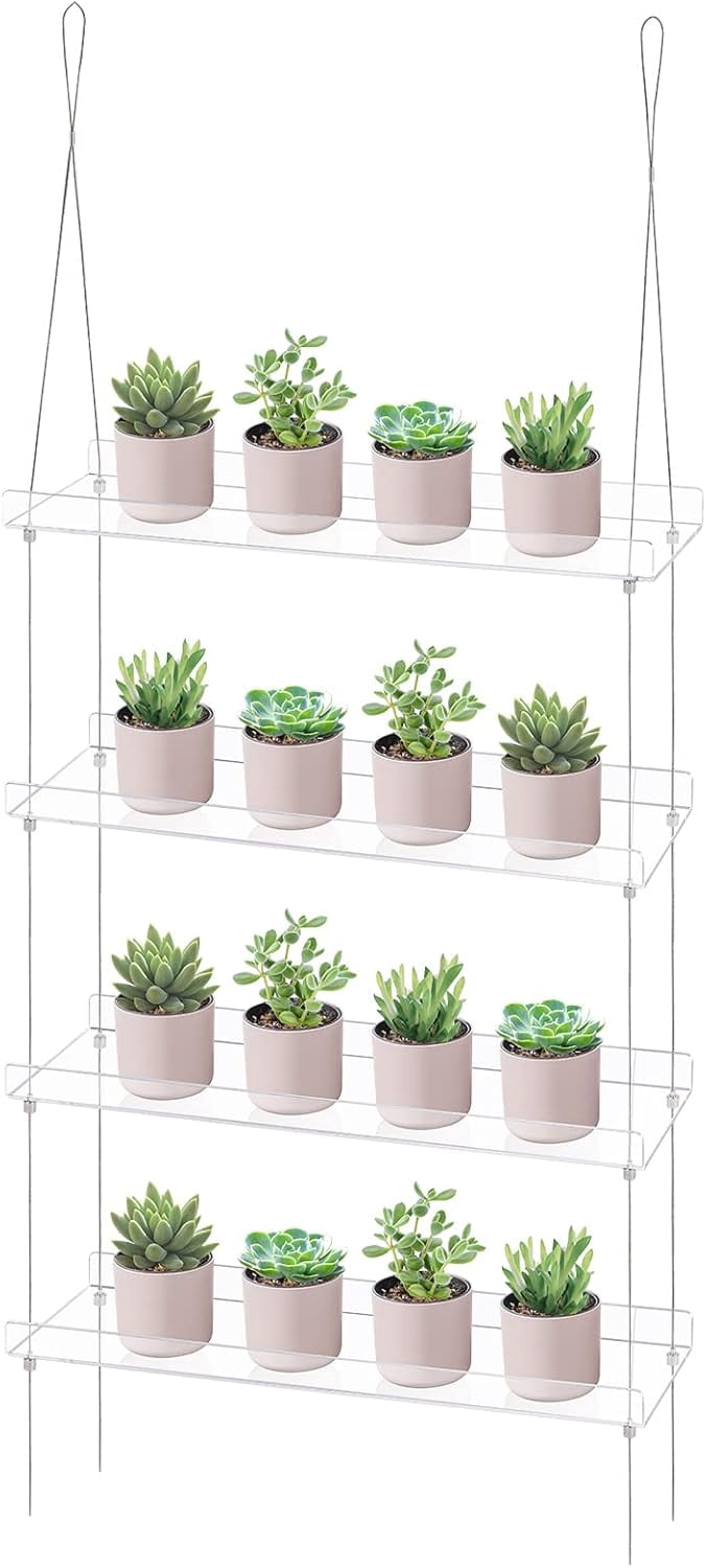 4 Tier Acrylic Window Boxes Plant Shelves for Windows, Hanging Shelves ...
