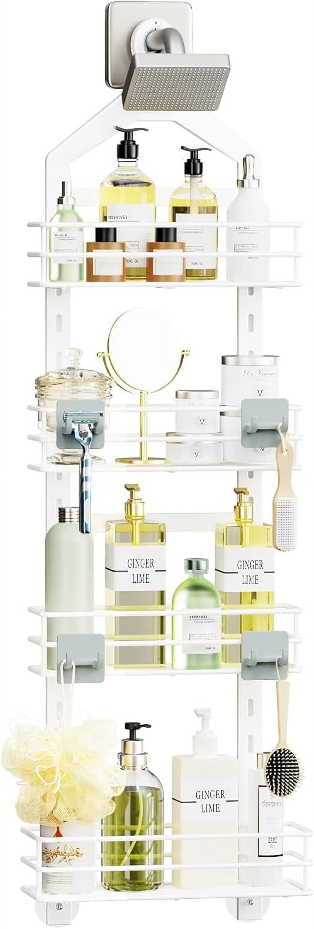 4 Tier Adjustable Anti-slip Shower Caddy Over Shower Head, Rustproof ...