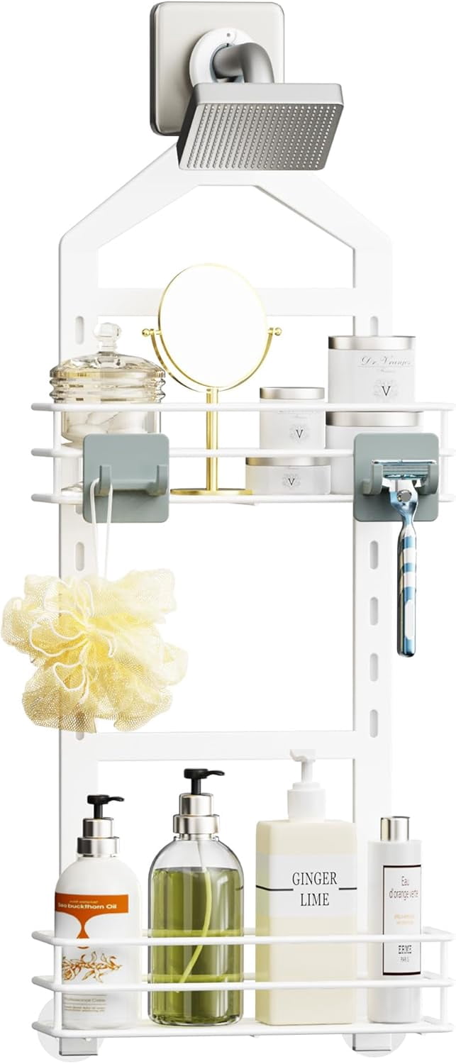4 Tier Adjustable Anti-slip Shower Caddy over Shower Head,Rustproof ...