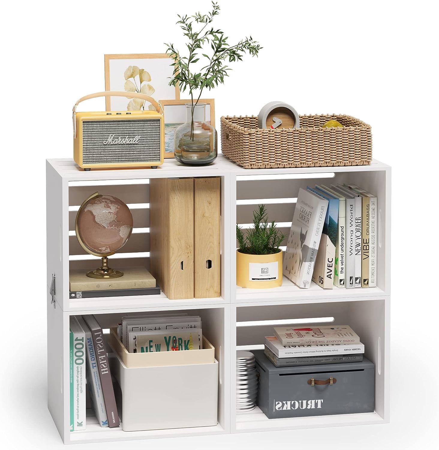 4-Tier Adjustable Bookshelf, 52 inch Stackable Bookcase Toy Storage for ...