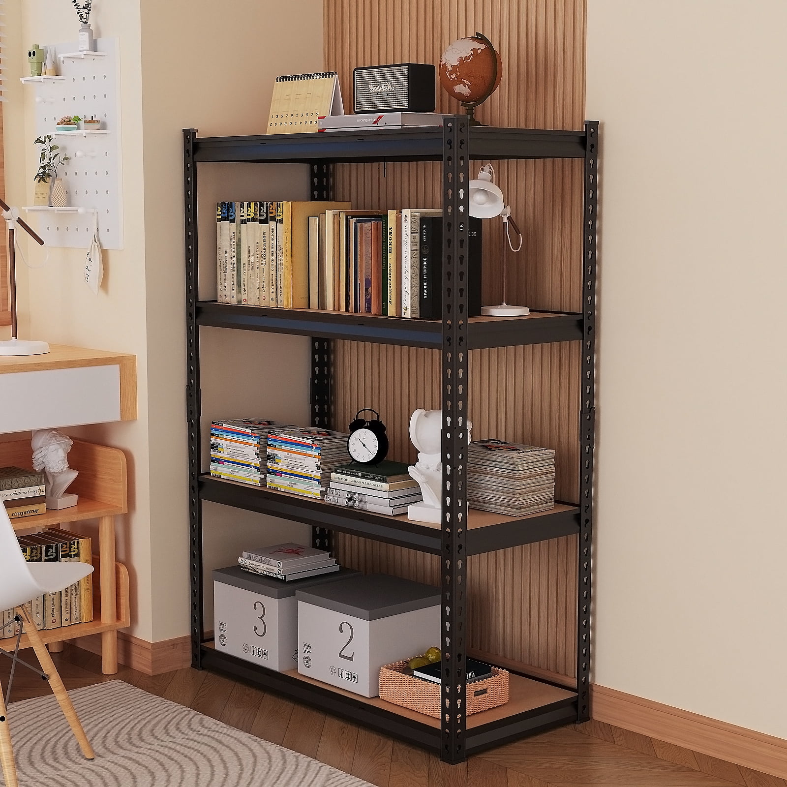 4-Tier Adjustable Display Rack with Gourd-Shaped Holes, Black Iron ...