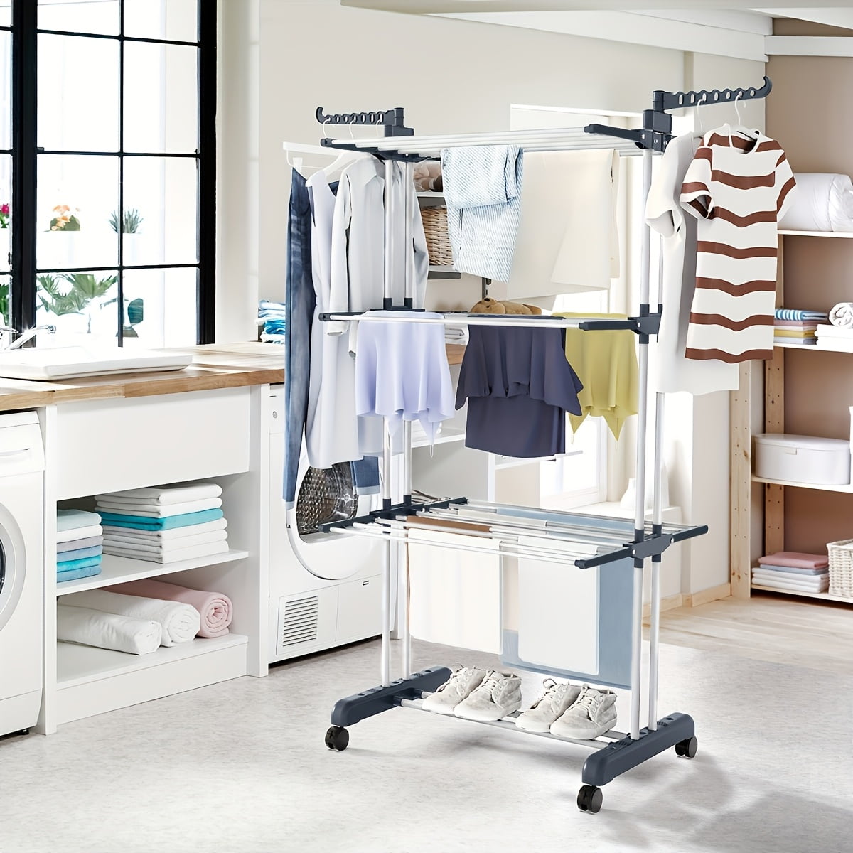 4-Tier Adjustable Foldable Stainless Steel Clothes Drying Rack with ...