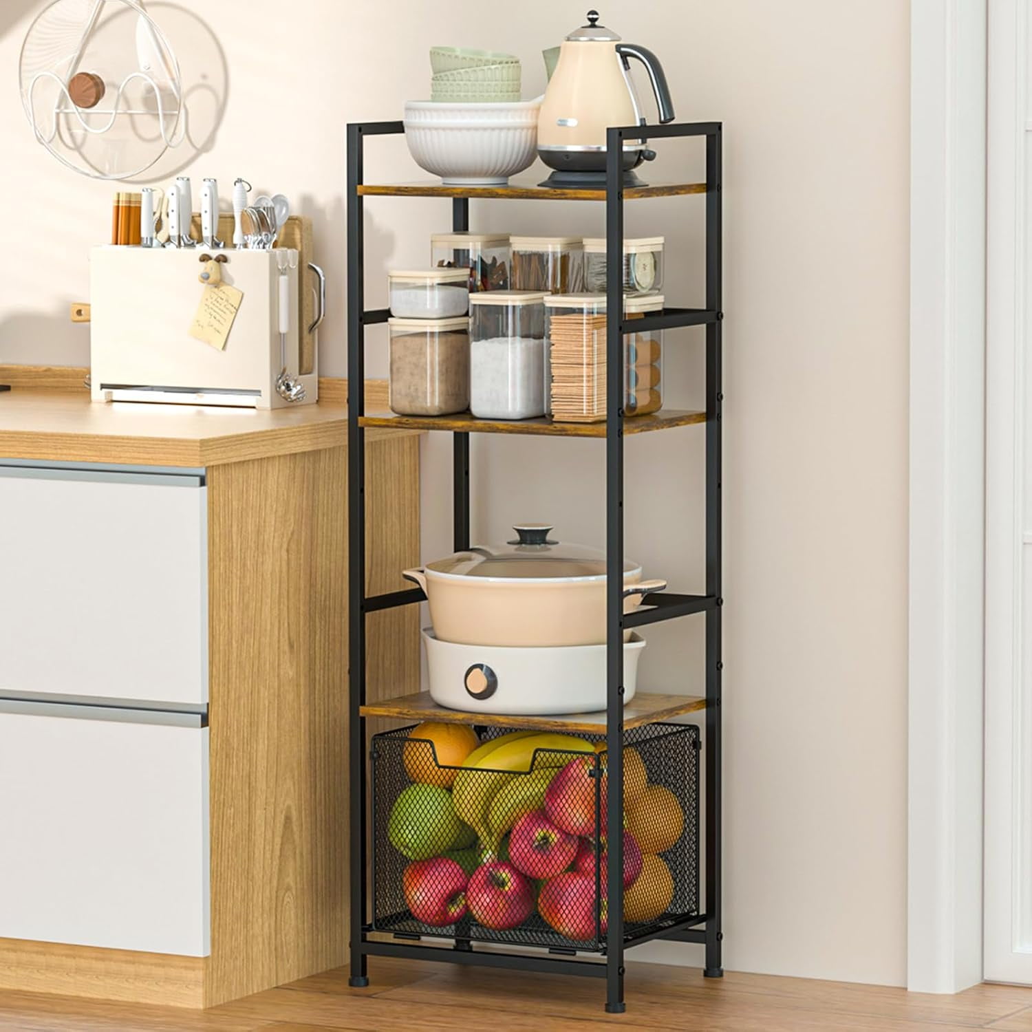 4-Tier Adjustable Kitchen Storage Rack - Kitchen Shelf Organizer ...