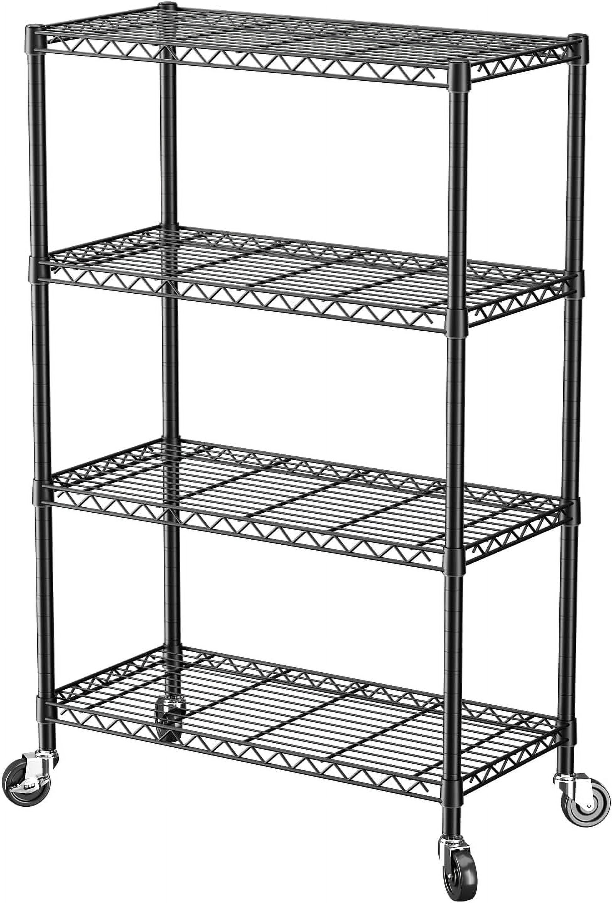 4 Tier Adjustable Storage Shelf with Wheels Heavy Duty Shelving Unit ...