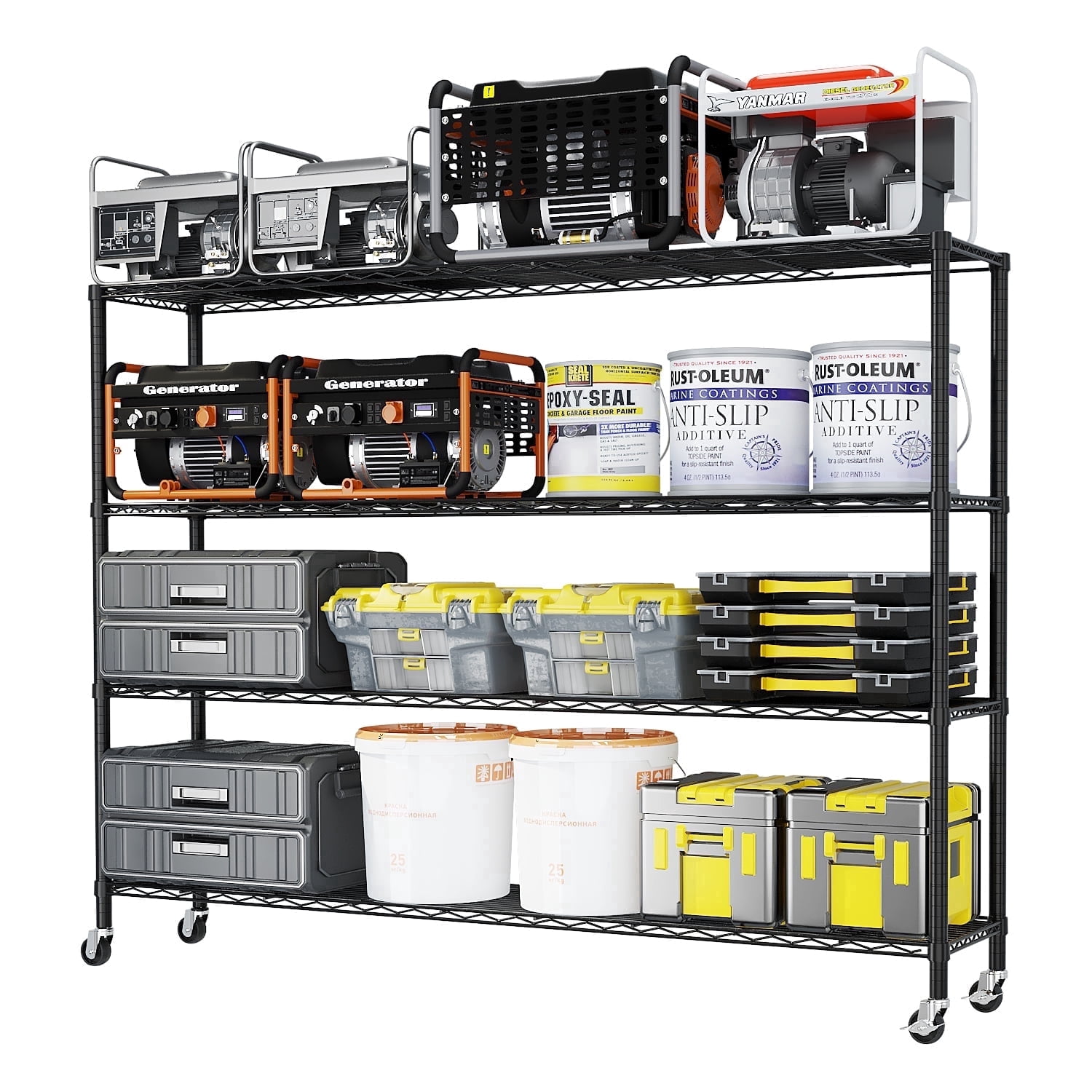 4-Tier, Adjustable Tier Spacing, Wheeled Display Stand, Iron, 59inx17 ...