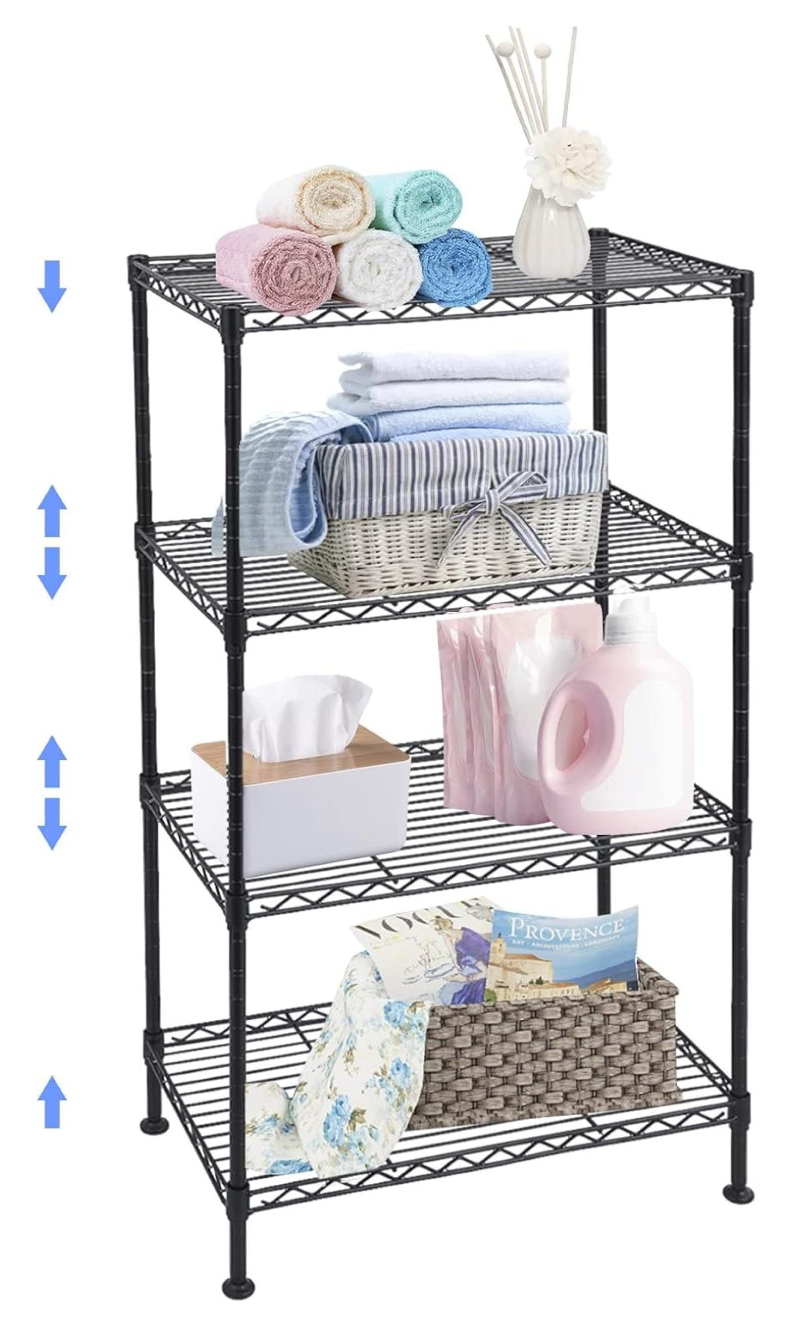 4 Tier Adjustable Wire Shelf, 4 Tier Metal Storage Shelves with NSF ...
