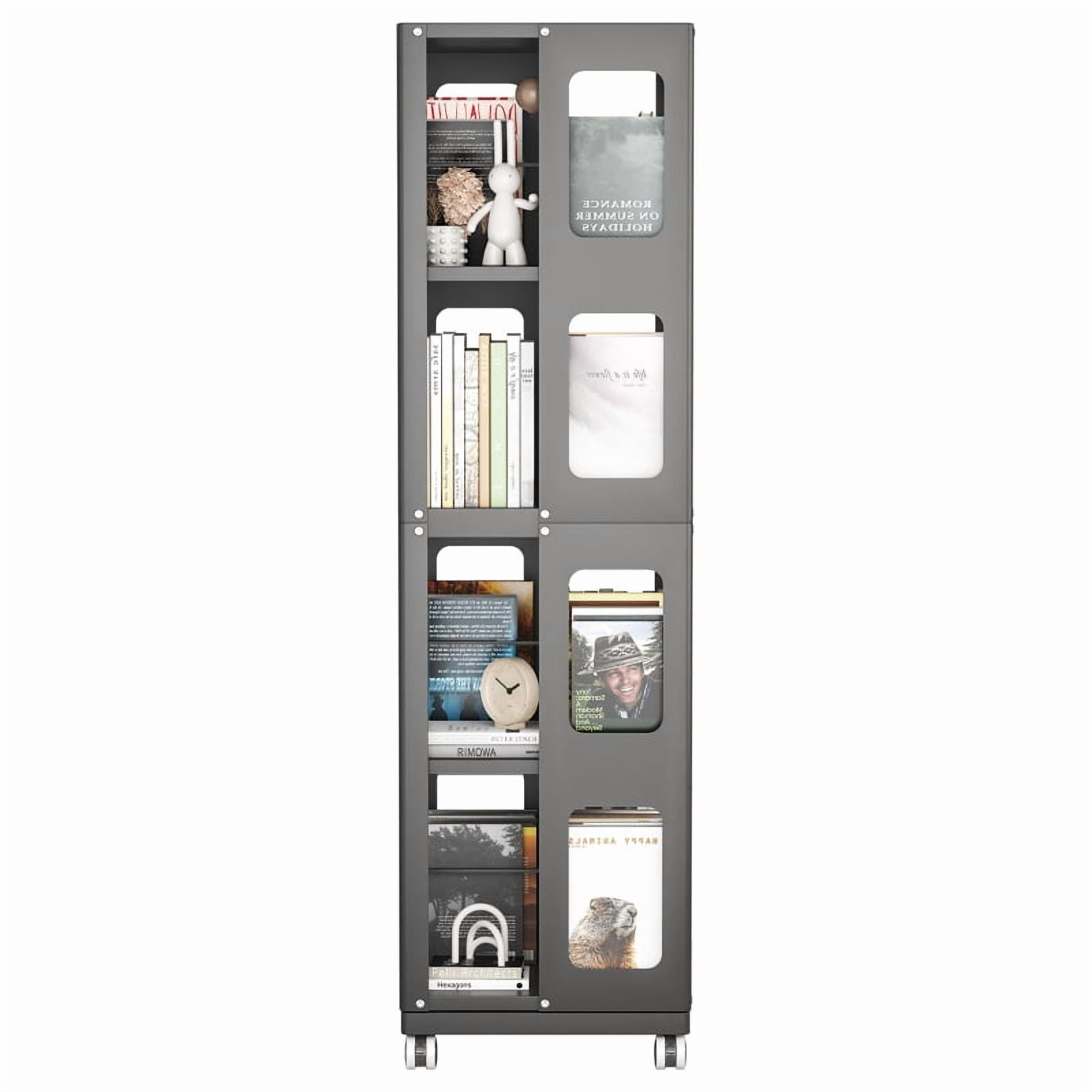 4-Tier All-Steel Rotating Bookshelf with 360 ° Wheels, Large Size ...