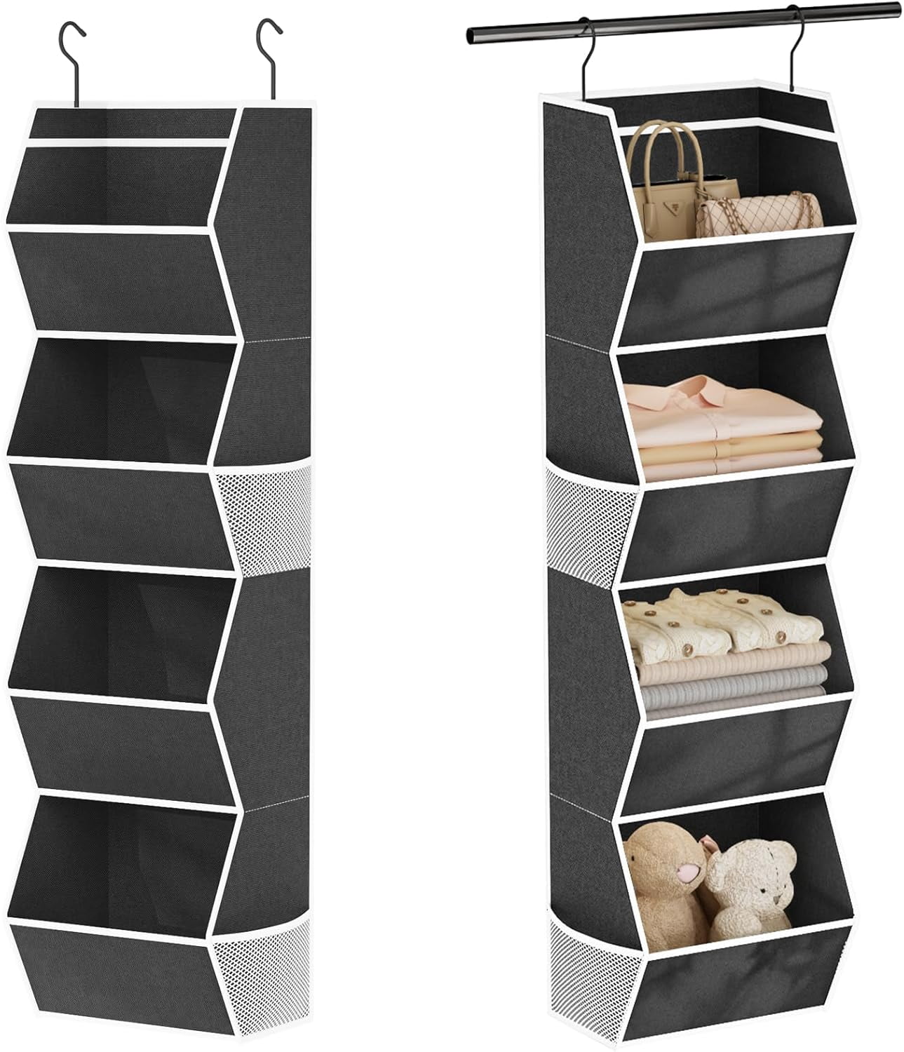 4-Tier Angled Open Hanging Closet Organizer with Side Pockets, No ...