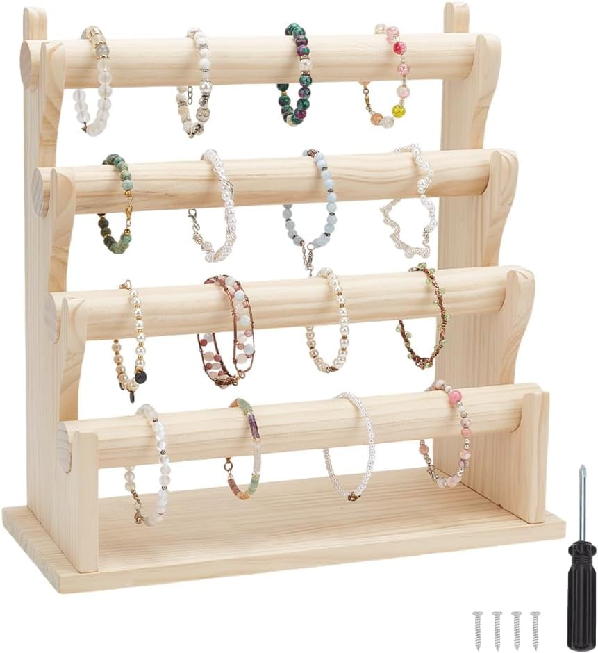 4-Tier Assembled Wood Bracelets/Bangles Display Riser Stands Bracelets ...