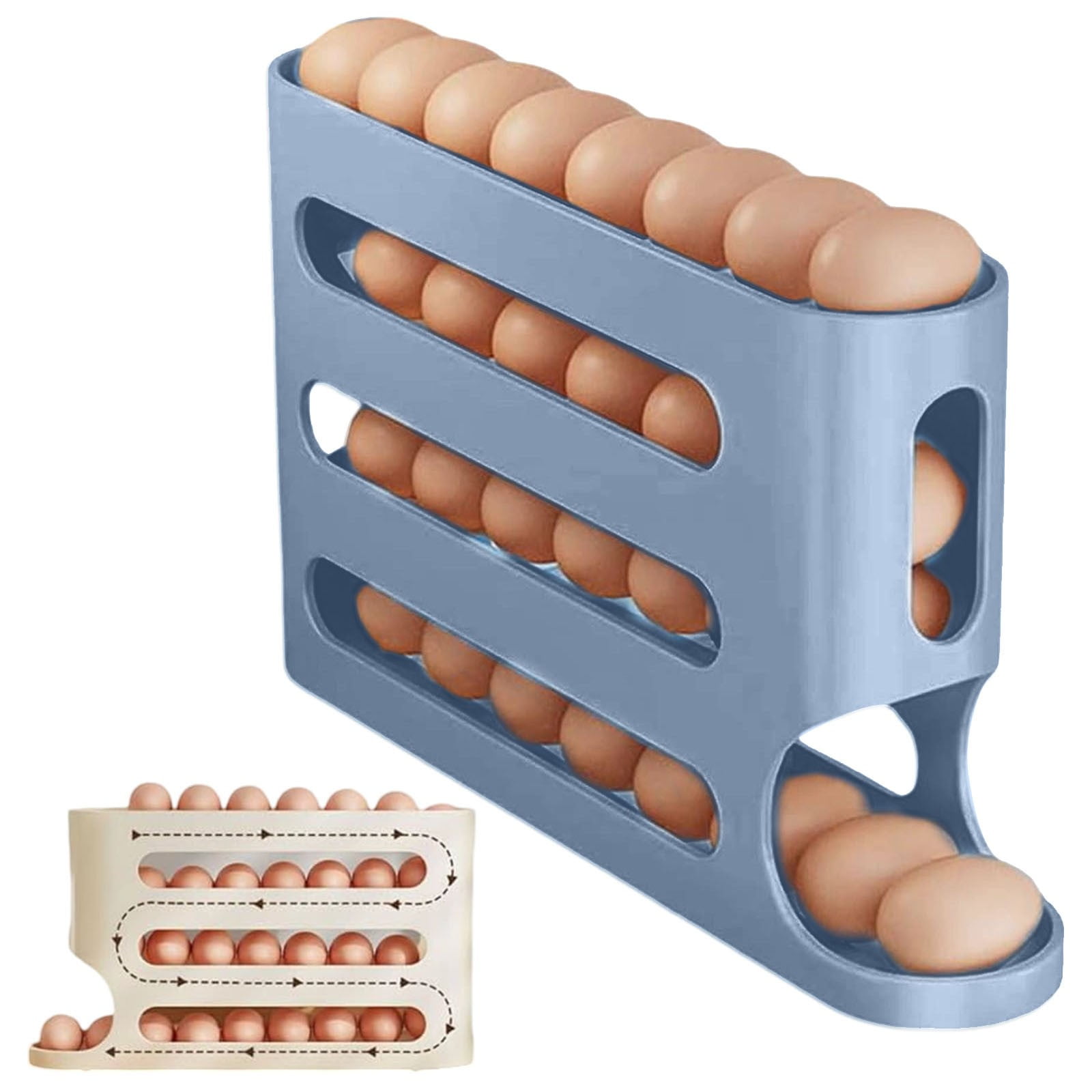 4-Tier Auto Rolling Fridge Eggs Organizer | Space-Saving Egg Dispenser ...