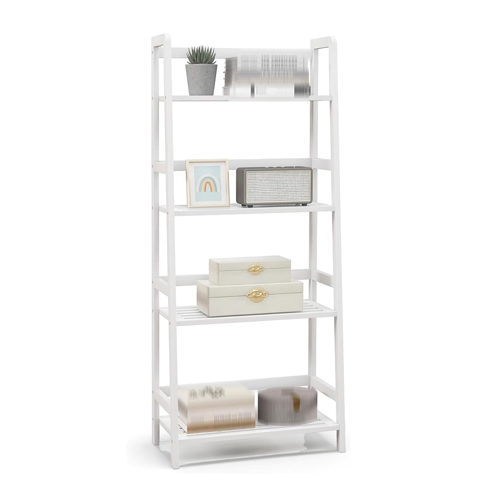 4 Tier Bamboo Ladder Shelf, Tall Storage Rack for Books Plants, Compact ...