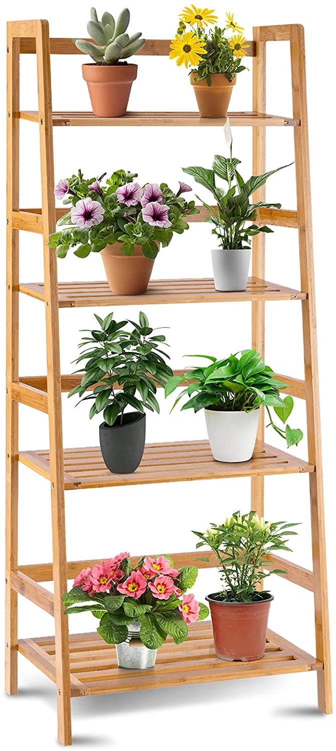4-Tier Bamboo Plant Stand Flower Pots Holder Display Shelf, 47.5inch ...