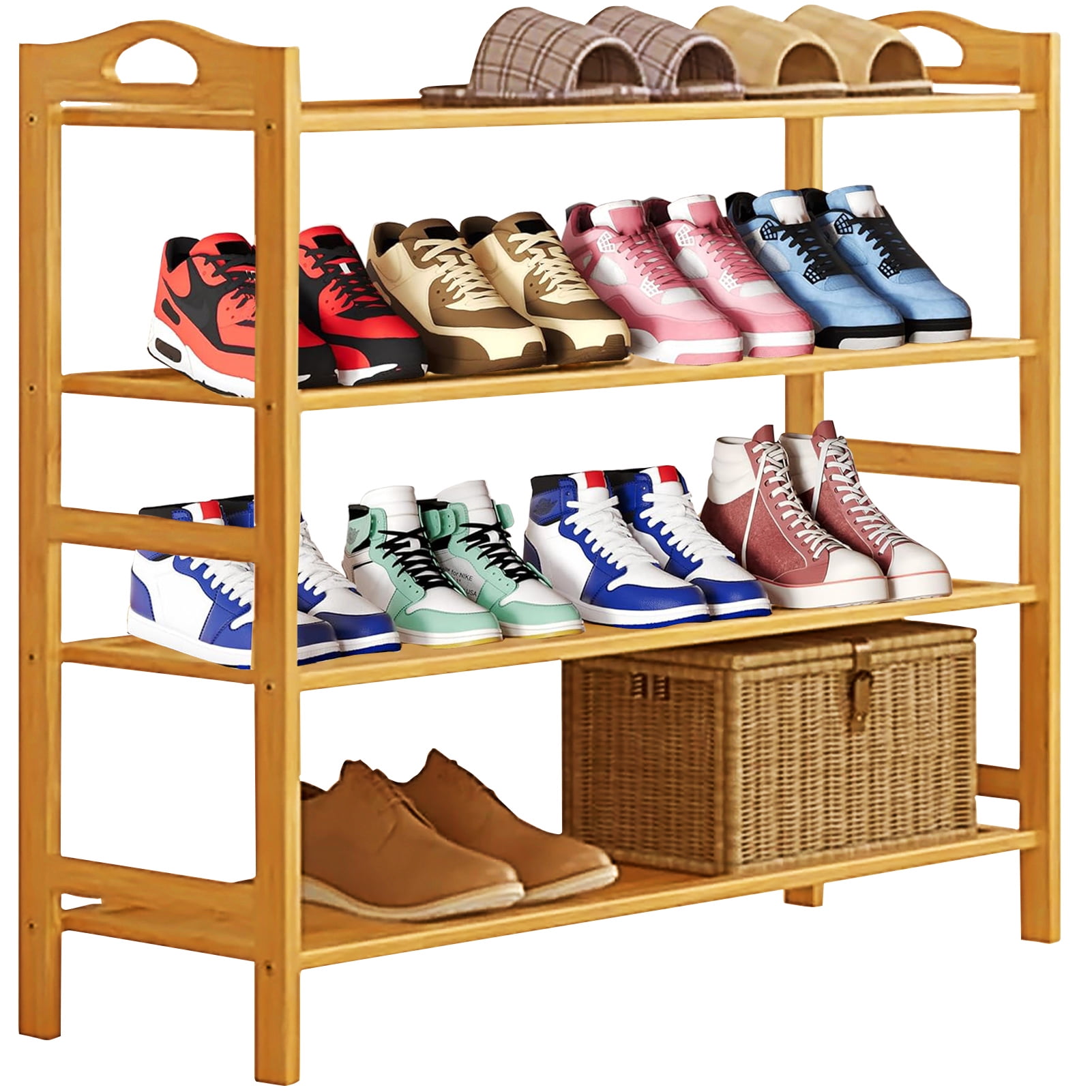 4-Tier Bamboo Shoe Rack for Closet & Entryway – Stackable Wooden Shoe ...