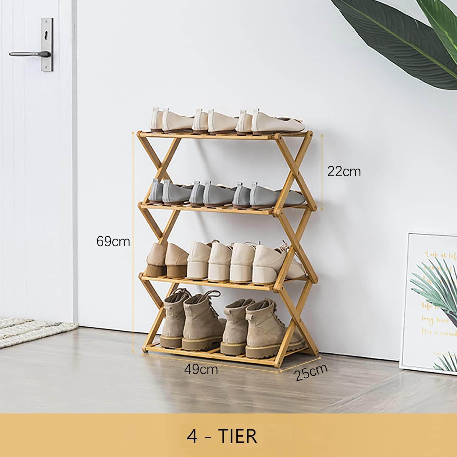 4 Tier Bamboo Shoe Rack,Portable Folding Shoe Storage Rack,Without ...