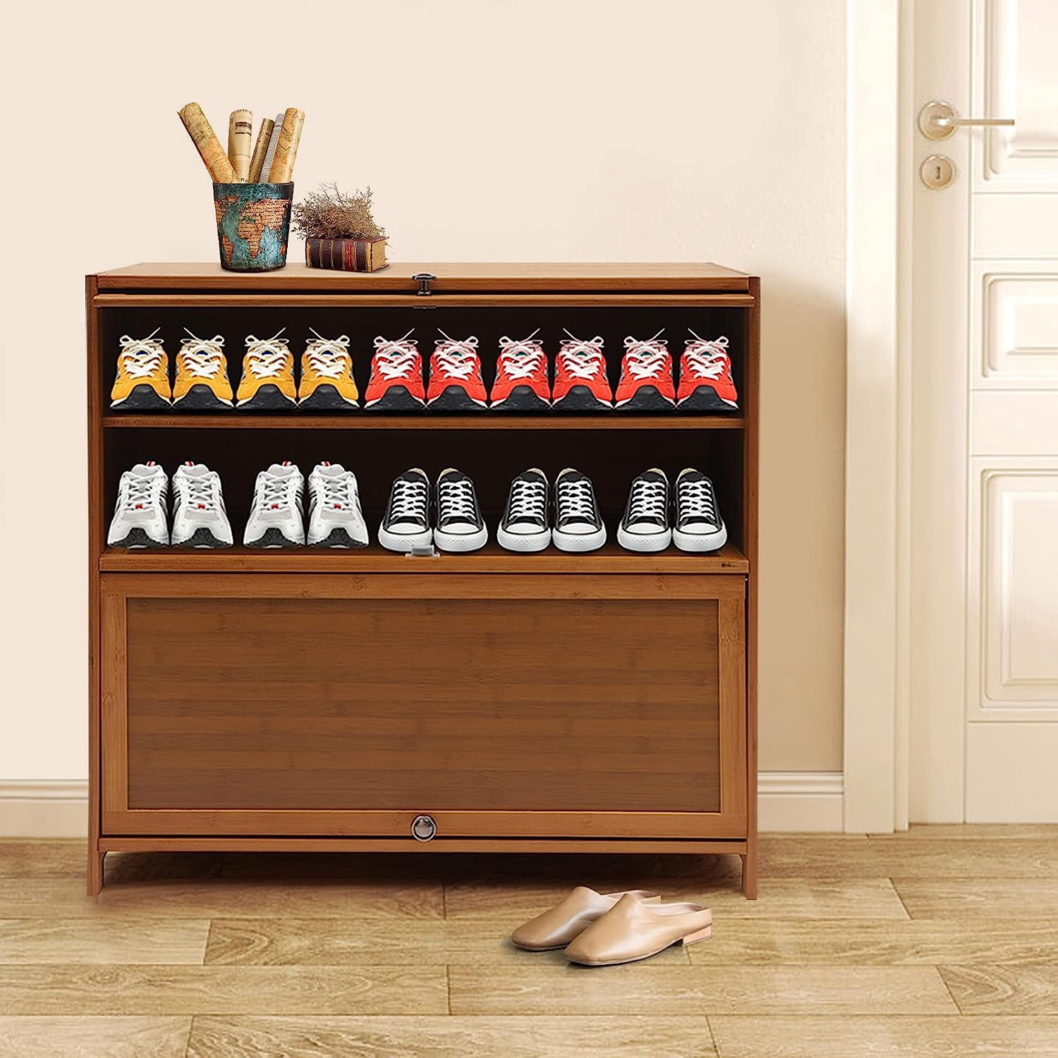 4 Tier Bamboo Shoe Rack Storage Bench Shelf Wooden Organizer Storage ...