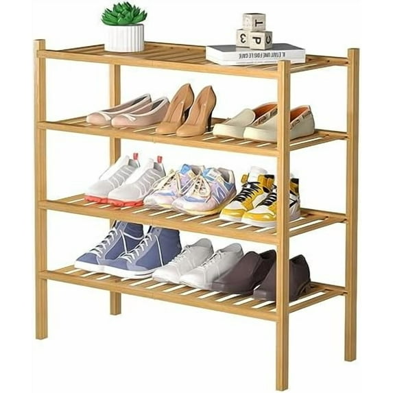 4 Tier Bamboo Shoe Rack for Closet Free Standing Wood Shoe Shelf for ...