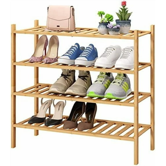 4-Tier Bamboo Shoe Rack for Entryway, Stackable | Foldable | Natural ...