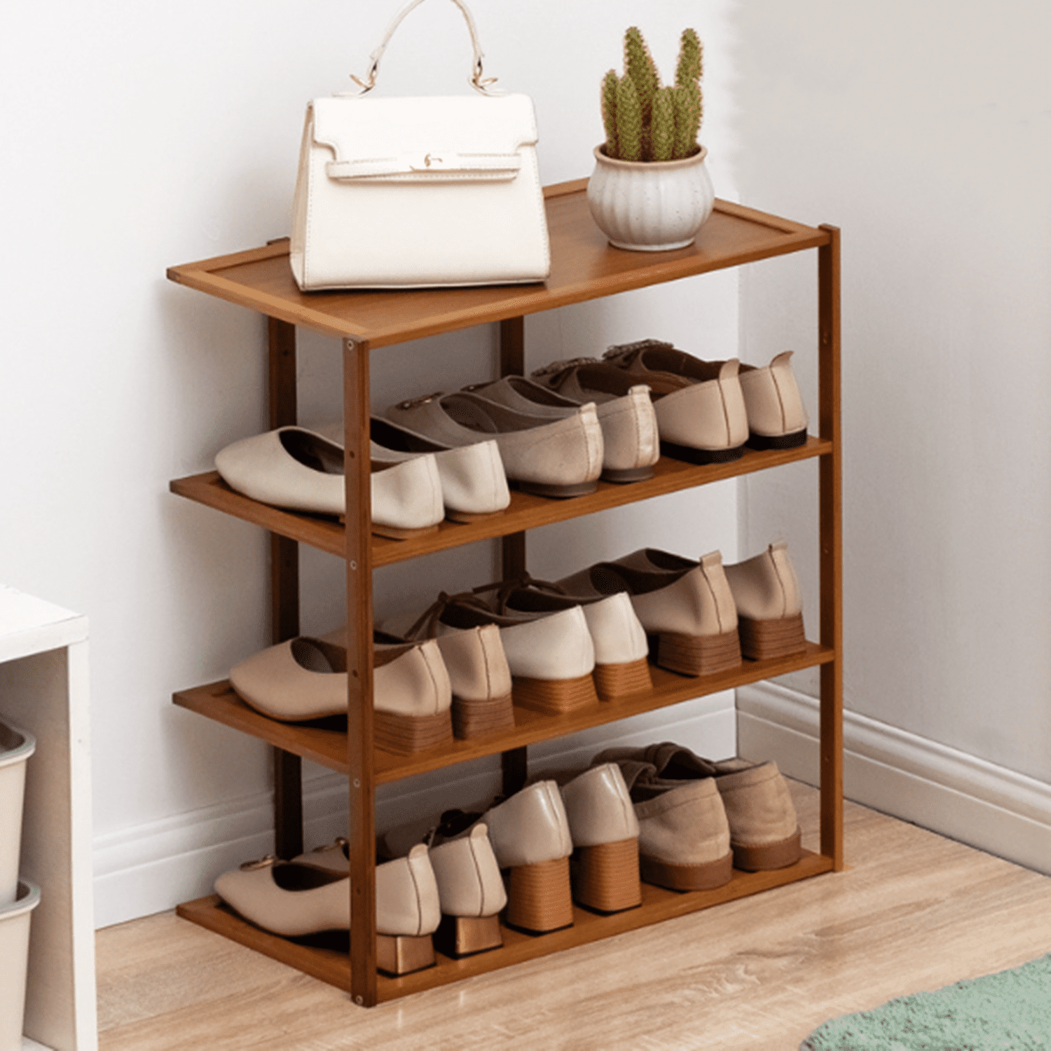 4-Tier Bamboo Shoe Racks for Entryway, Farmhouse Natural Wood Shoe ...