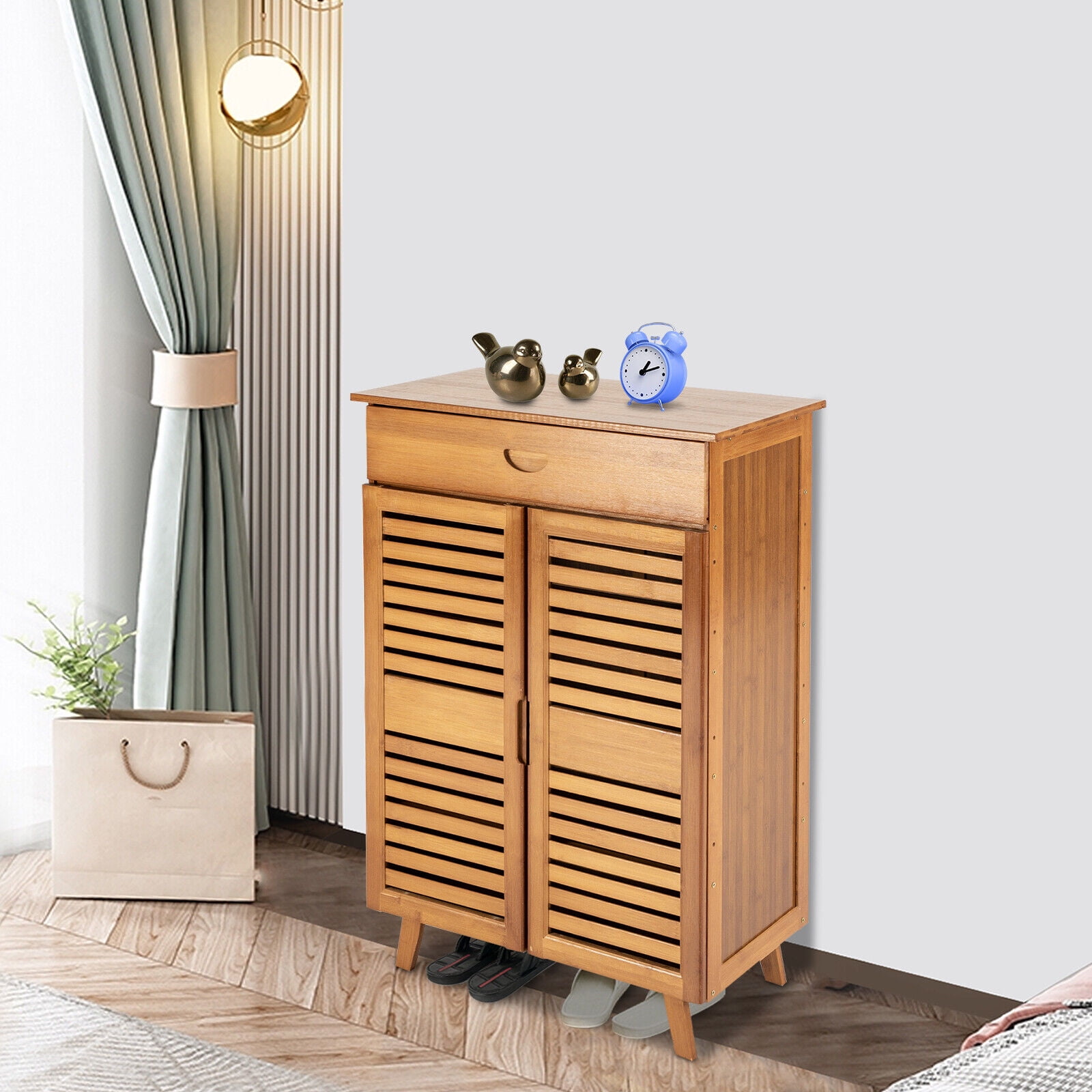 4-Tier Bamboo Shoe Storage Cabinet, Brown, Retro Shoe Shelf with ...