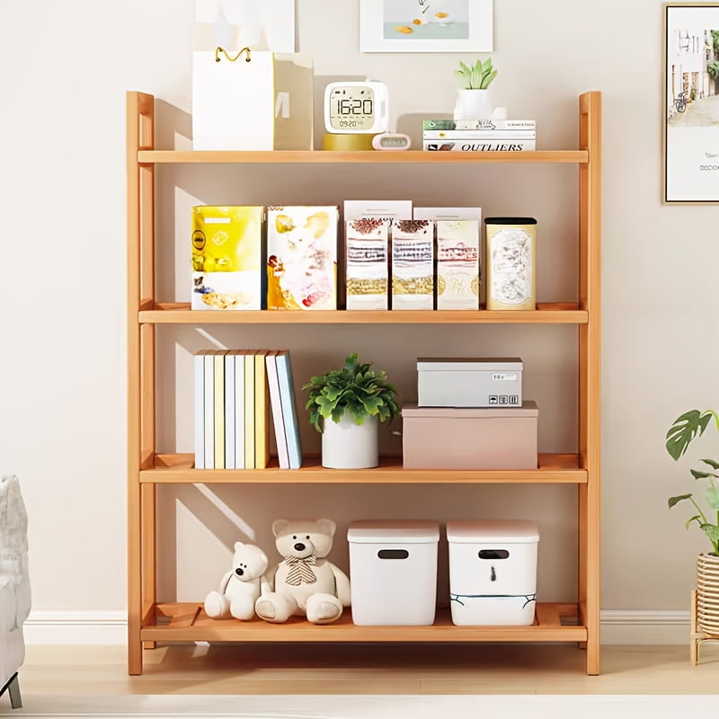 4-Tier Bamboo Storage Rack - Adjustable Shelf, Freestanding Organizer ...