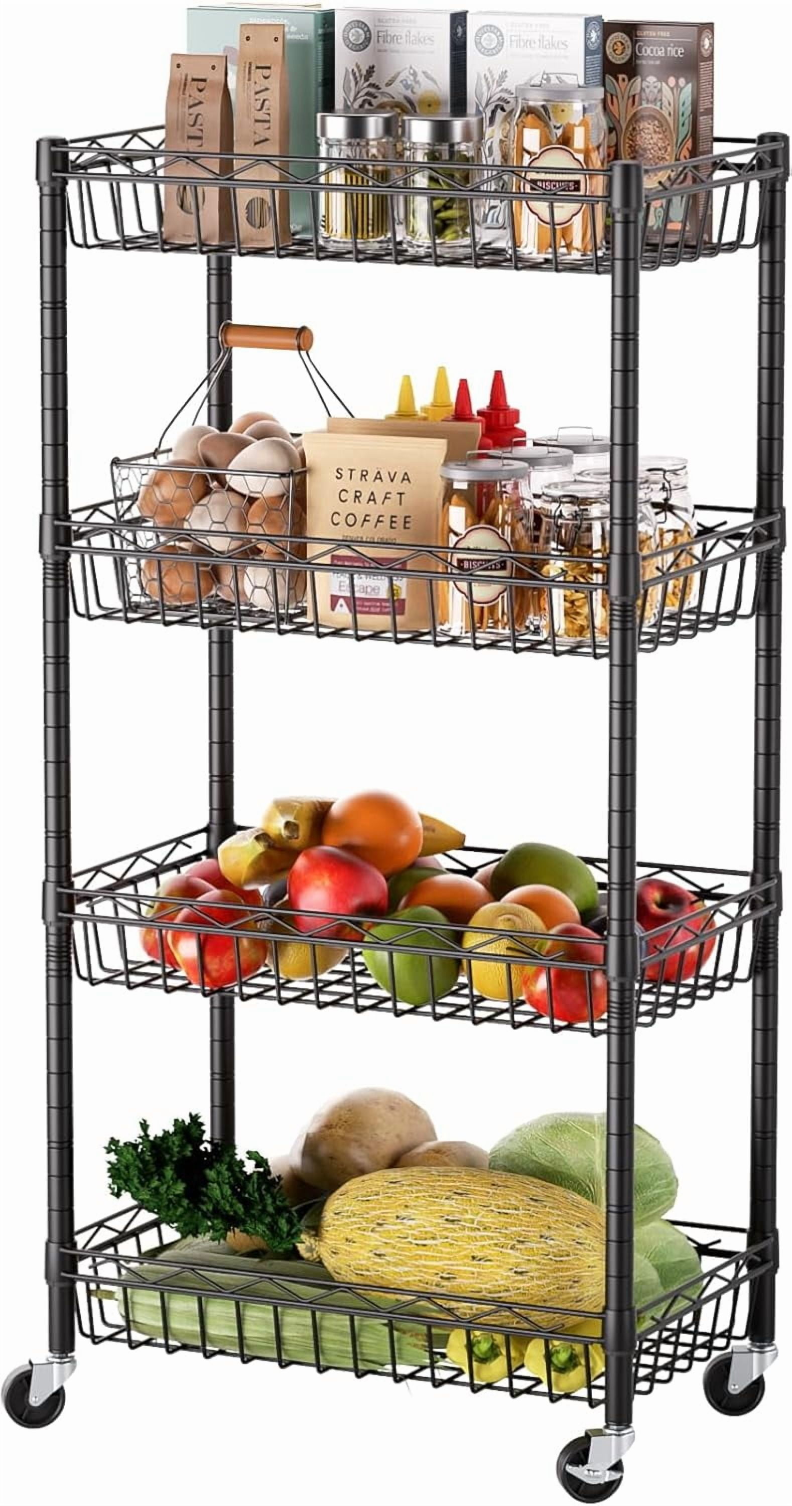 4 Tier Basket Shelf Wire Shelving Unit Adjustable Storage Shelves Big ...