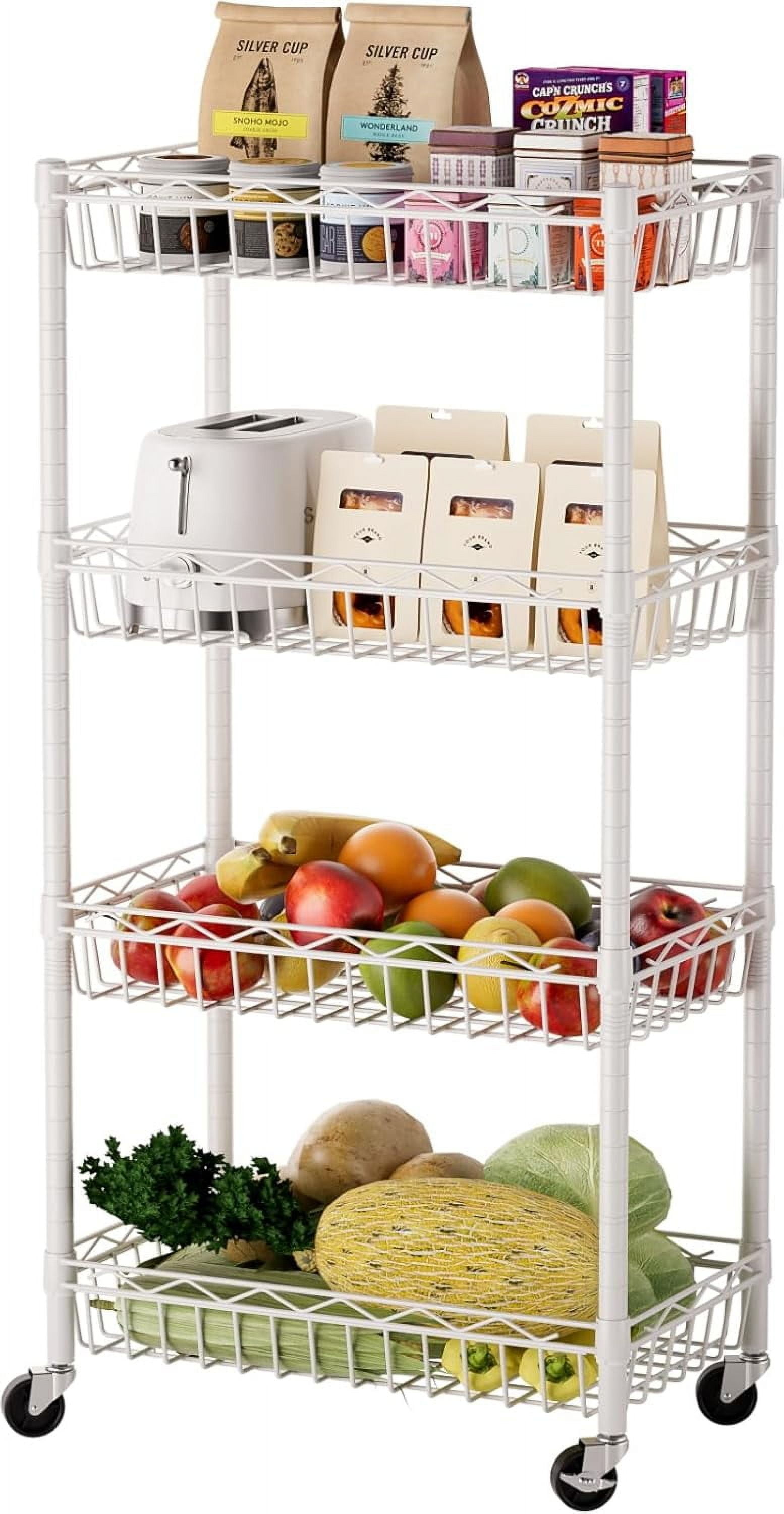 4 Tier Basket Shelf Wire Shelving Unit Adjustable Storage Shelves Big ...