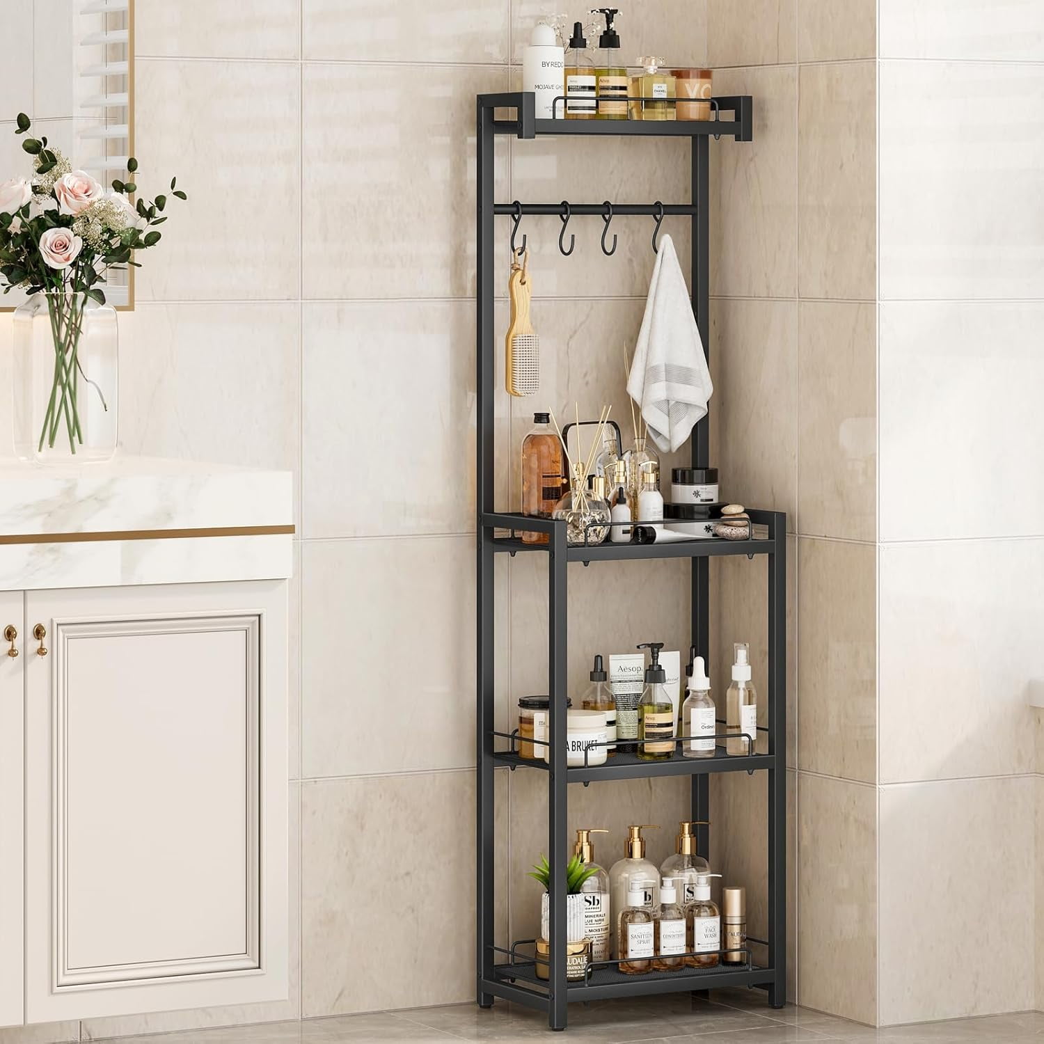 4-Tier Bathroom Shelf, Metal Storage Shelves, Bathroom Organizers and ...