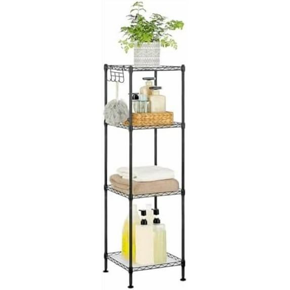 4-Tier Bathroom Shelf, Storage Rack for Small Space, with 4 PP Shelf ...