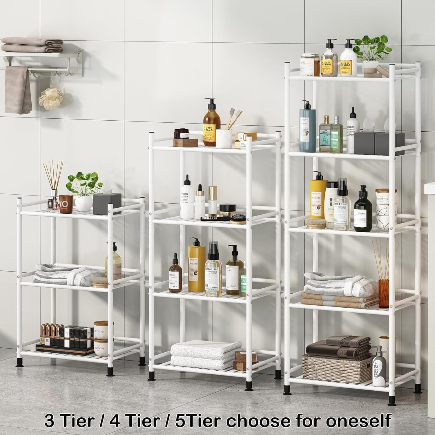 4 Tier Bathroom Storage Open Shelf Unit, Free-Standing Metal Corner ...