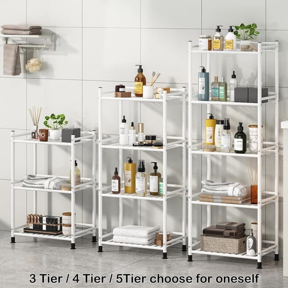 4 Tier Bathroom Storage Open Shelf Unit, Free-Standing Metal Corner ...