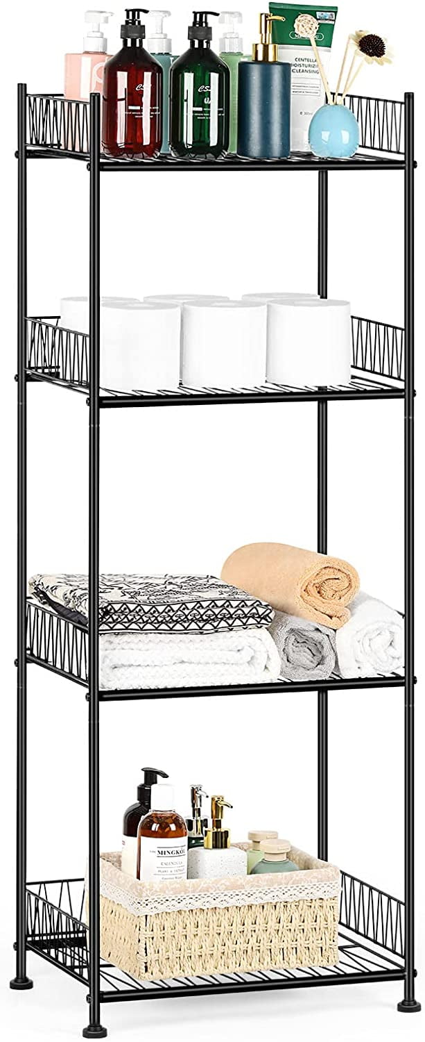 Oumilen 4 Tier Bathroom Storage Rack, Wire Shelving Unit Organizer ...