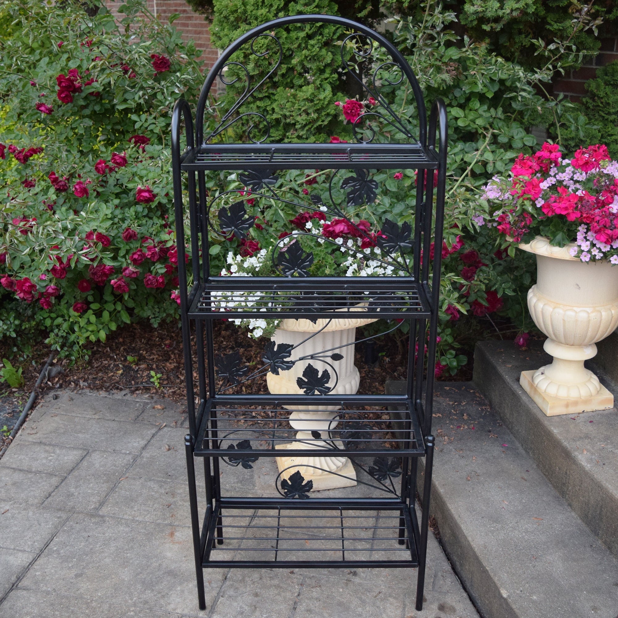 4-Tier Black Bakers Rack Plant Stand with Leaves - Walmart.com