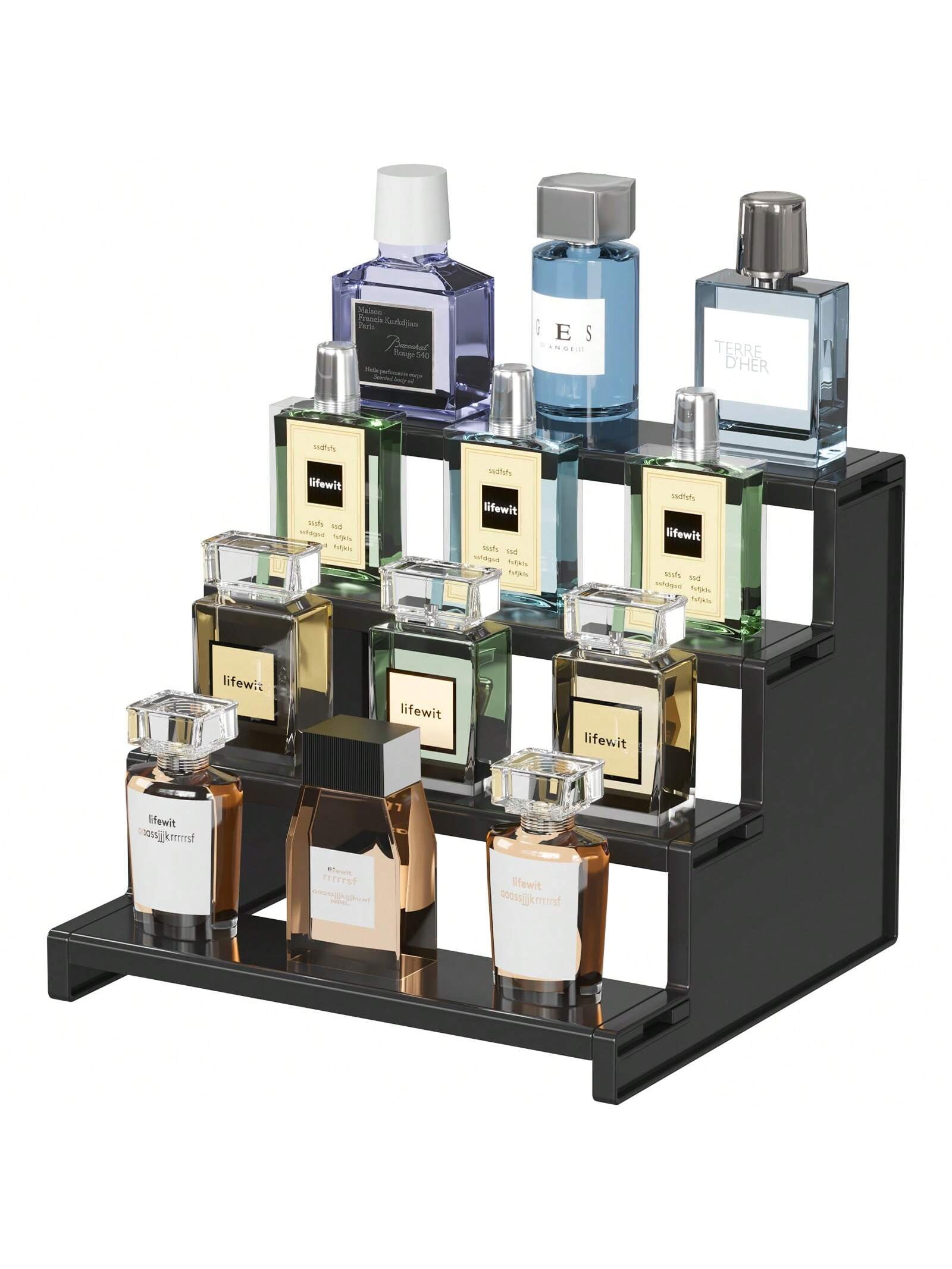 4 Tier Black Display Risers Stand, Plastic Cologne Organizer Perfume ...