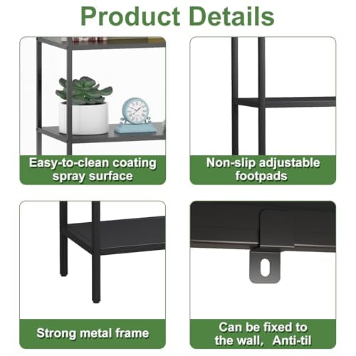 4 Tier Black Metal Bookshelf,Industrial Bookshelf with Sturdy Steel ...