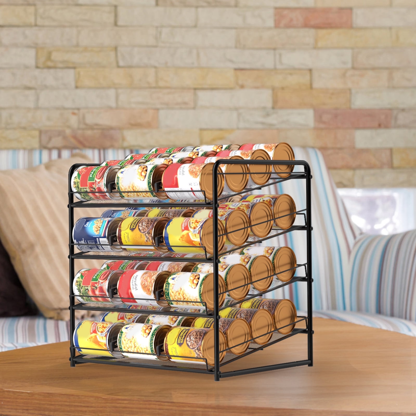 4 Tier Black Metal Pantry Can Rack Organizers Hold Up to 48 Cans, Space ...