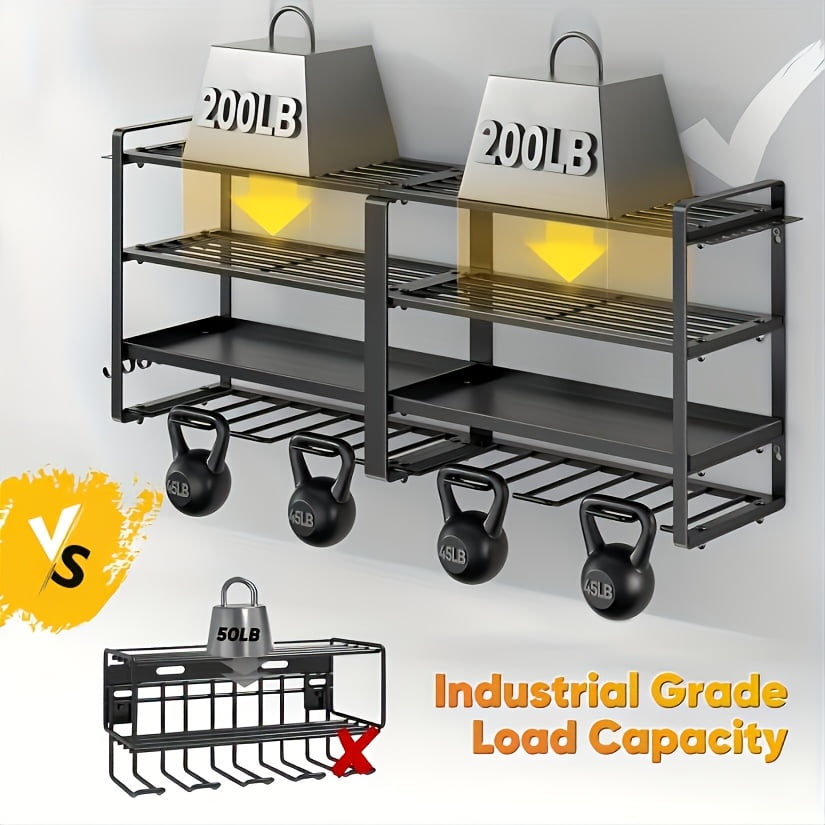 4-Tier Black Metal Power Tool Rack - Heavy-Duty Wall-Mounted Organizer ...