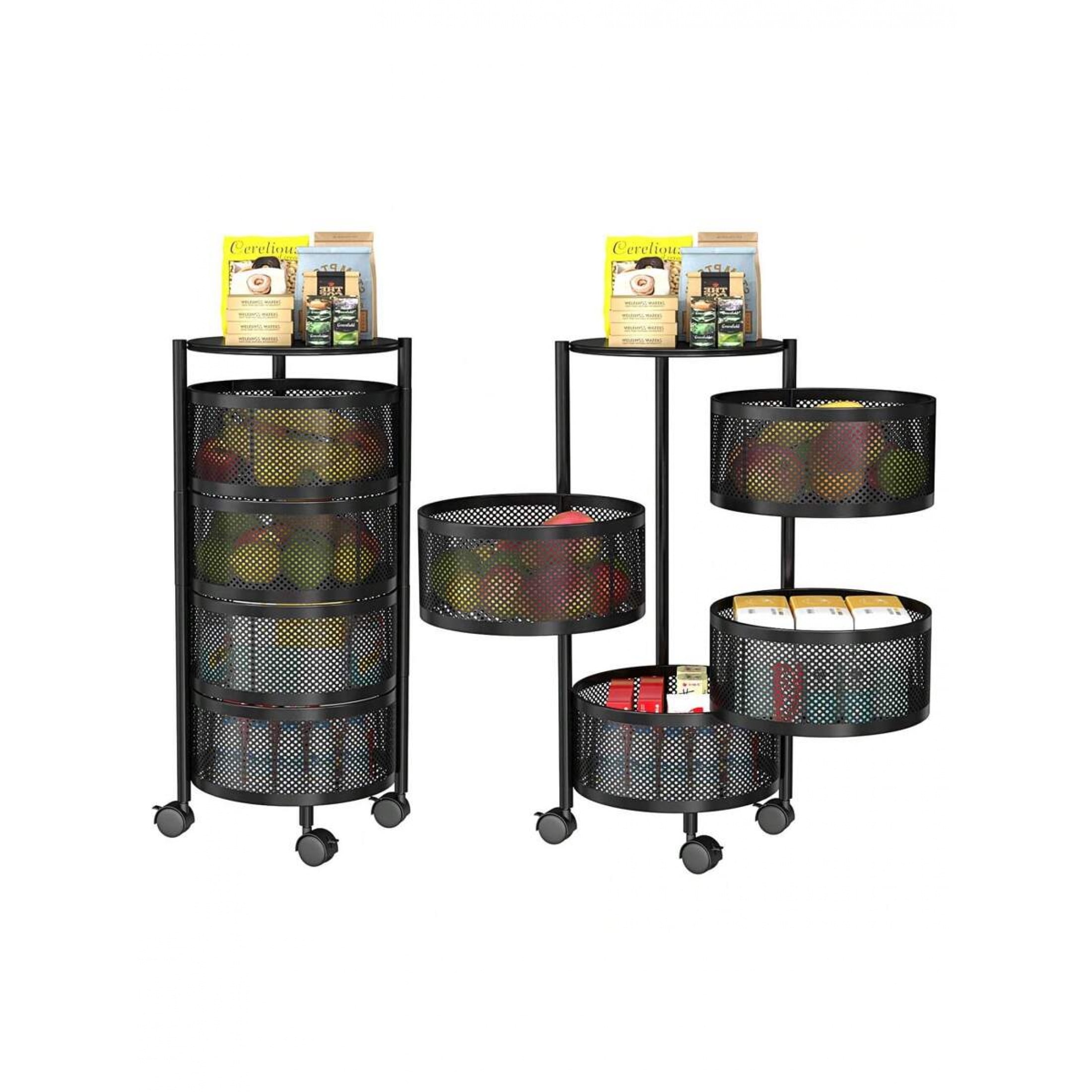 (4 Tier, Black) Rotating Storage Shelf With Wheels - Organizer For ...