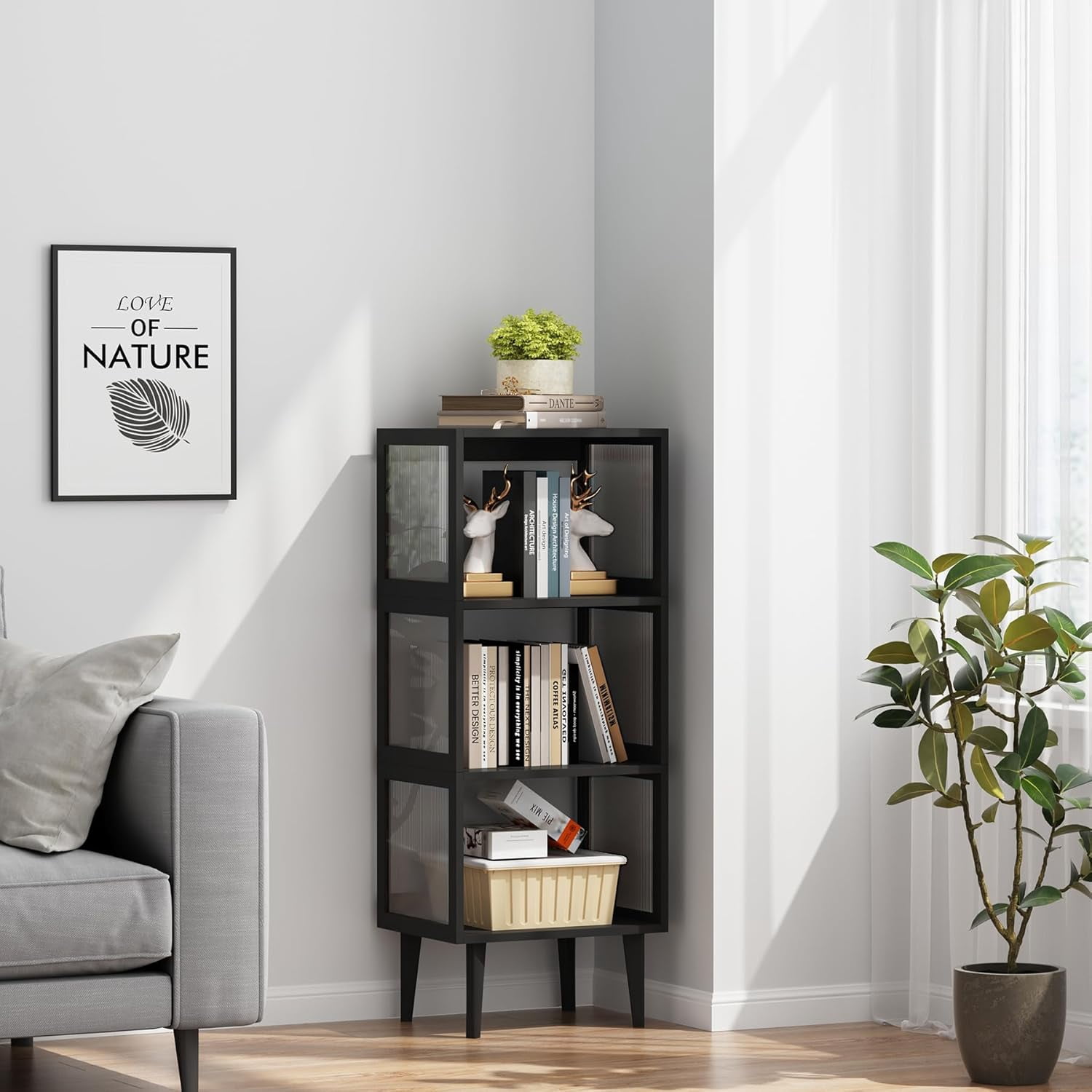 4 Tier Book Shelf, 4 Cube Bookcase, Bookshelf Storage Organizer with ...