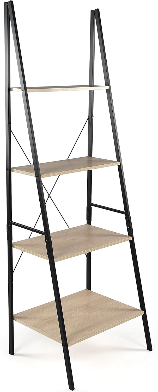 4-Tier Bookcase 71" Tall Wood Ladder Shelf, Sandwashed Grey - Walmart.com