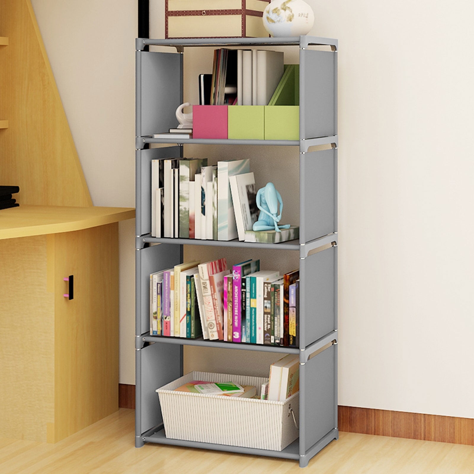 4 Tier Bookcase Bookshelf Storage Wall Freestanding Shelf For Books ...