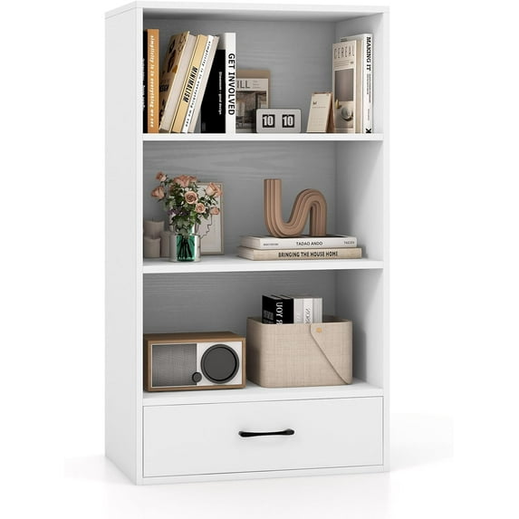 4-Tier Bookcase with Drawer, Wooden Cube Storage Organizer, Modern ...