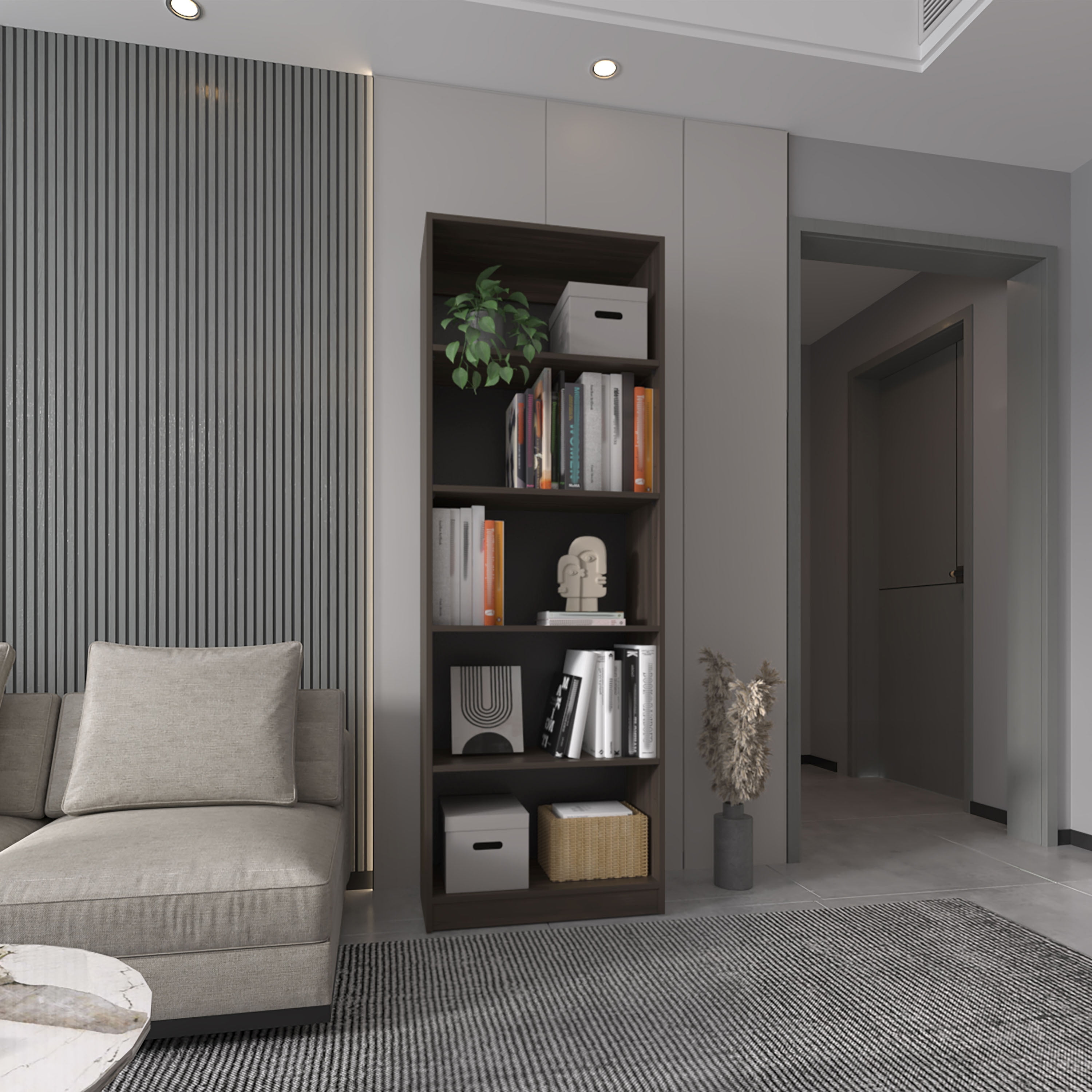 4-Tier Bookcase with Modern Storage for Books and Decor, Dark Walnut ...