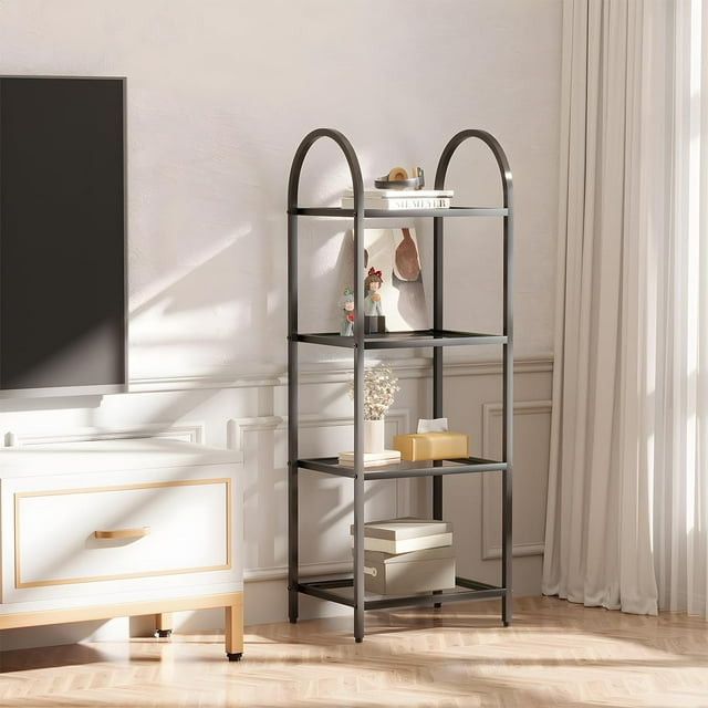 Free Shipping! 4-Tier Bookcase Small Bookshelf Narrow Tempered Glass ...