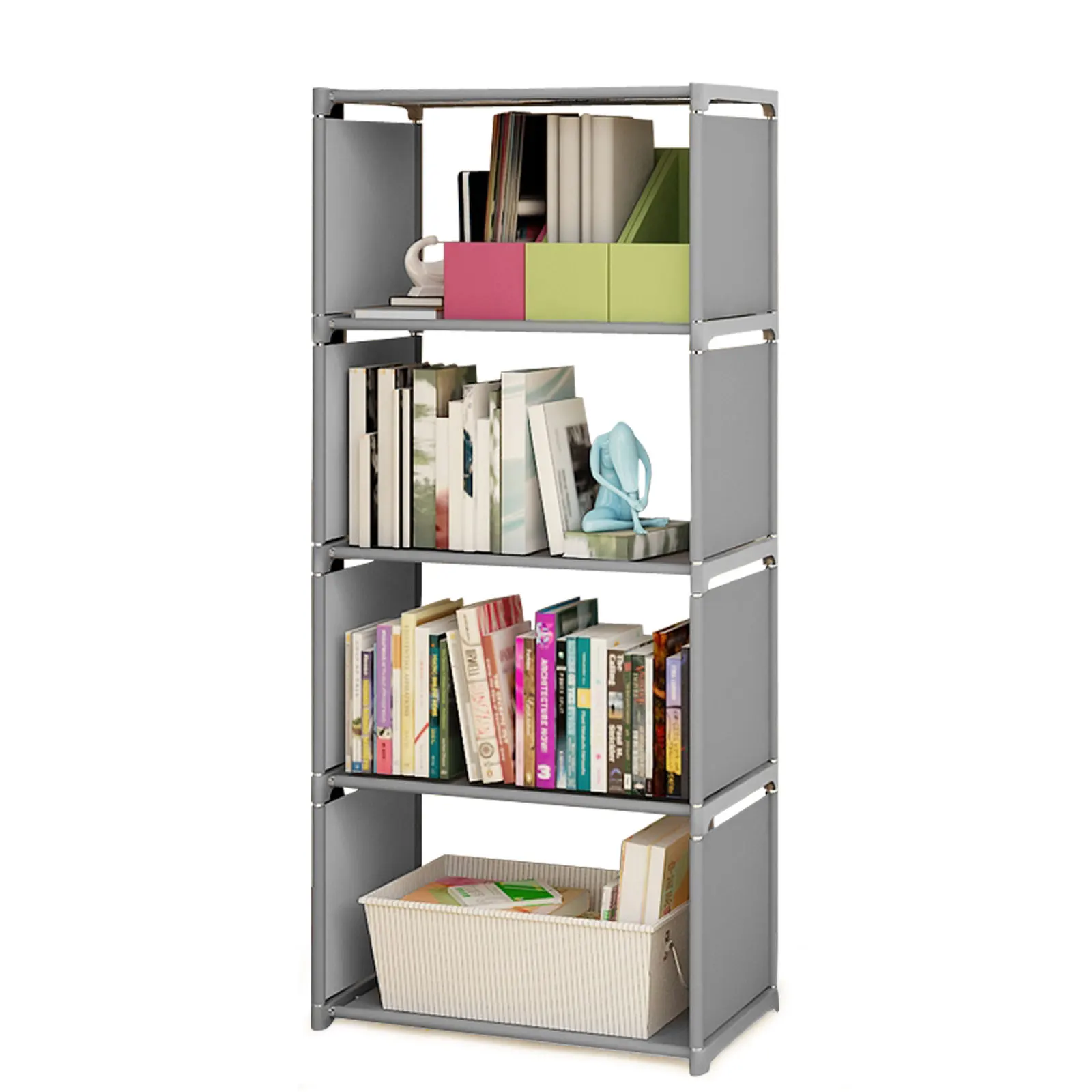 4 Tier Bookcase Tall Bookshelf with Fabric Cloth Stackable Booksheves ...